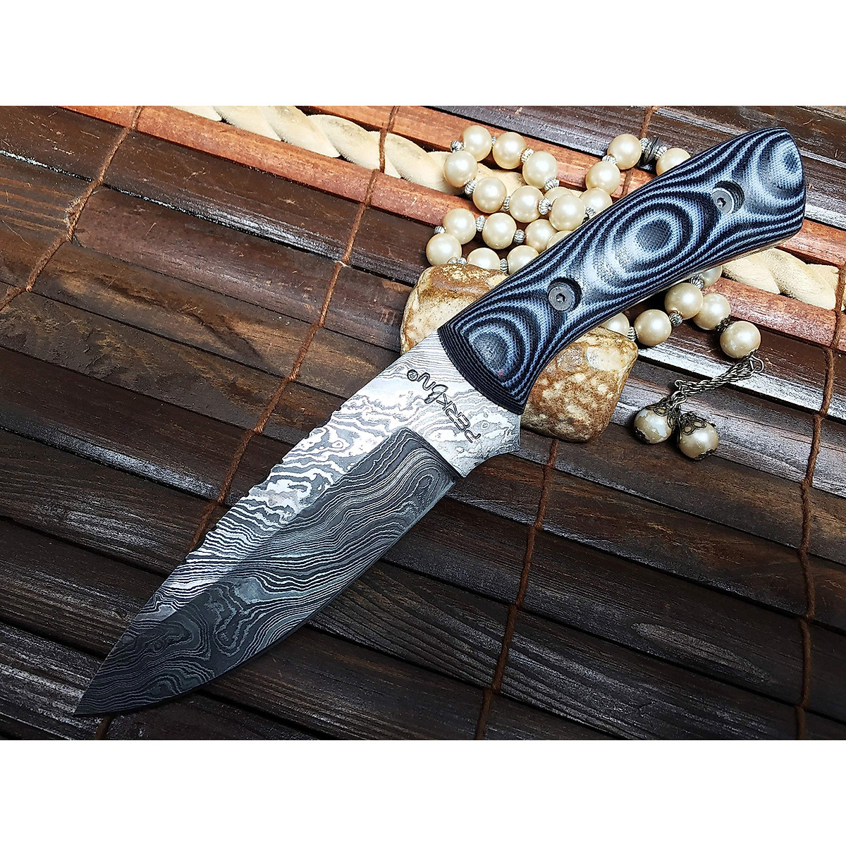 Perkin Handmade Damascus Hunting Knife Full Tang Fixed Blade Knife - 5MH