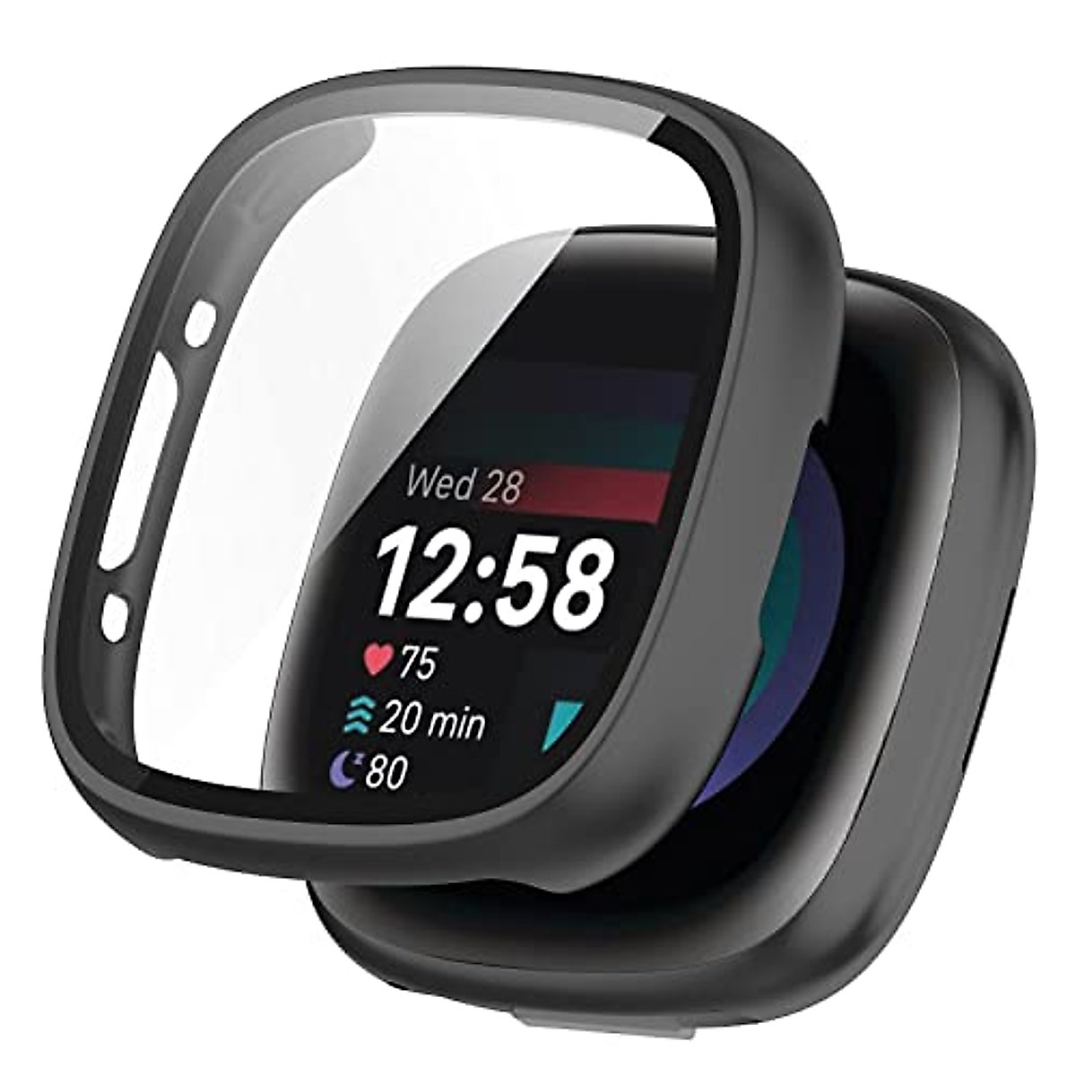 Screen Protector Compatible for Fitbit Versa 4/Sense 2 Watch Case, Tempered Glass Ultra-Thin Full-Coverage Shockproof Bumper (3 Pack A)