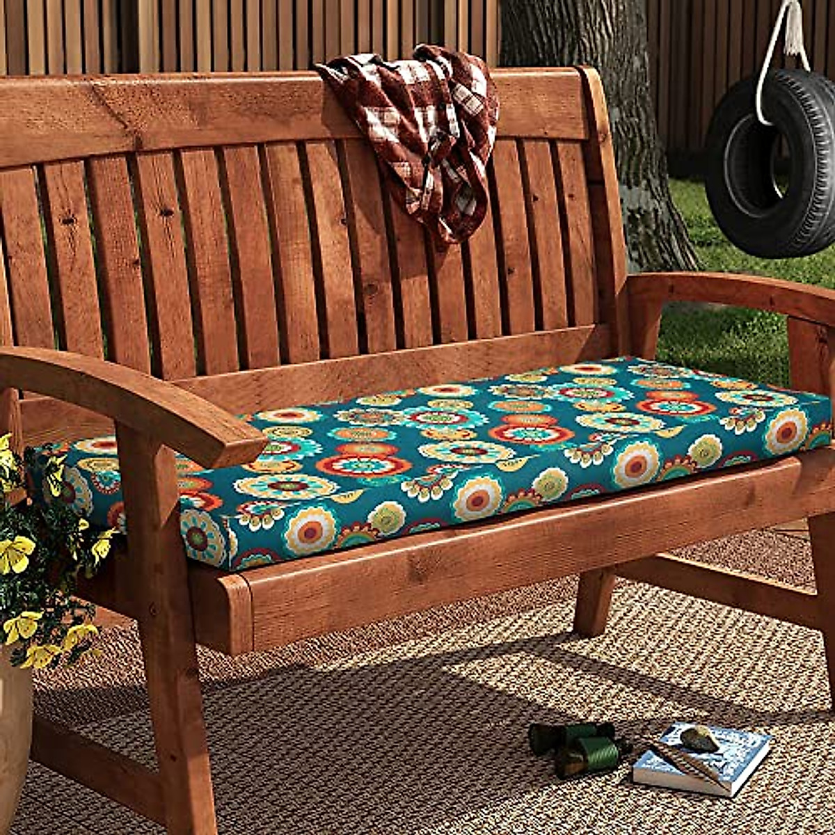 Magpie Fabrics Patio Bench Cushion Cover 48x18x3 Inch, NO Insert! Water Resistant UV Protection Outdoor Swing Loveseat Replacement Cover with Zipper, (Heronsbill Turquoise Green)