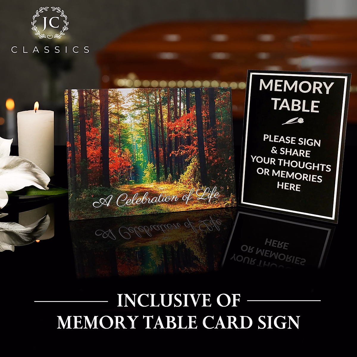 Funeral Guest Book | Memorial Guest Book | Guest Book for Funeral Hardcover | Guestbook for Sign in, Celebration of Life Memorial Service | Funeral Guest Sign Book with Memory Table Card Sign Included