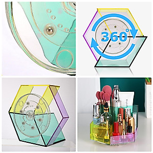 Auyeetek Clear Makeup Organizer Divided Premium Lazy Susan Organizer - High-End Acrylic Construction, 360° Rotation Perfume Lipstick Lotion Skincare Brush Holder Organizers Tray Hexagonal 7.87 in