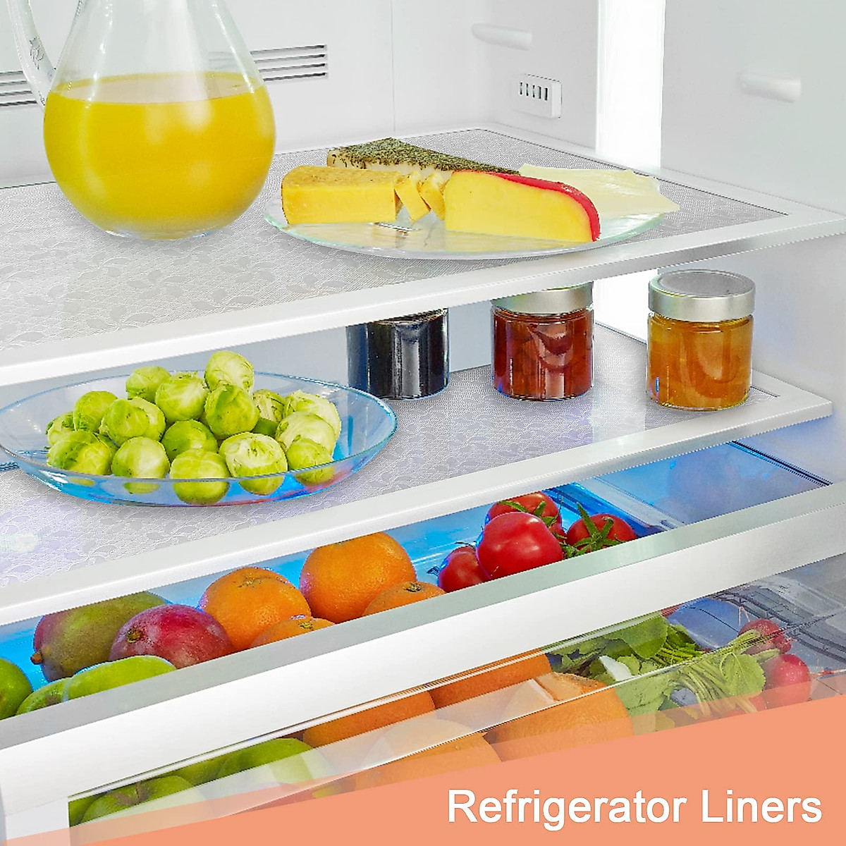 Shelf Liner, Shackcom 17.5in x 19.7ft Non-Slip Drawer Liner, PET Non Adhesive Washable Oil-Proof for Kitchen Cabinet, Shelves, Refrigerator, Storage, Table, Sink Mat (Clear, Bauhinia Pattern)