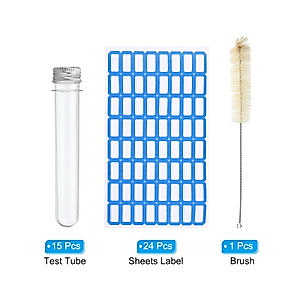 PATIKIL 50ml Test Tubes Set, 24pcs 5.5x1" Plastic Clear Round Bottom Test Tube Containers with Labels for Bead Party Candy Bath Salt Storage Plant Propagation, Silver Cap