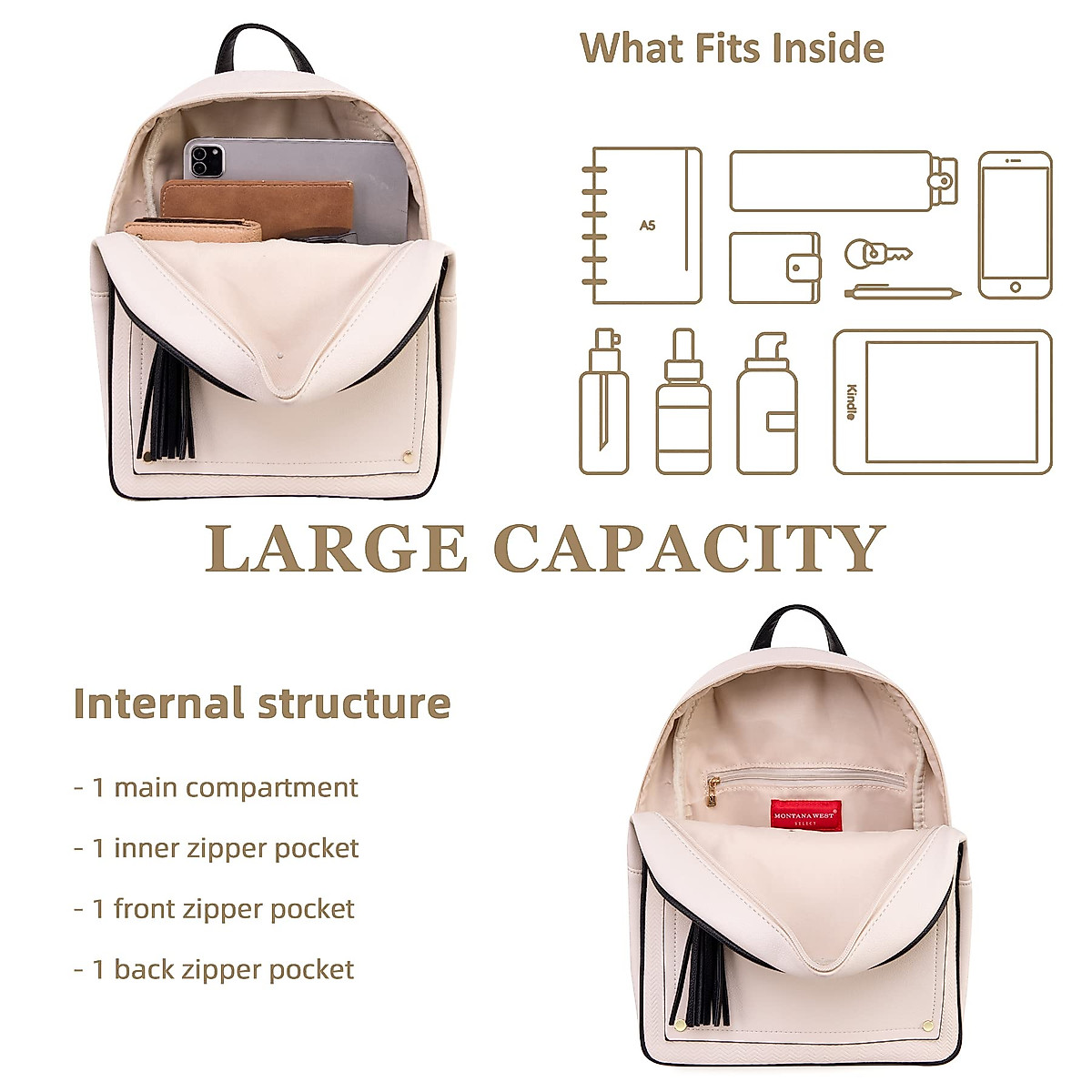 Montana West Small Backpack Purse for Women Anti Theft Backpack with Secured Zipper & Tassel