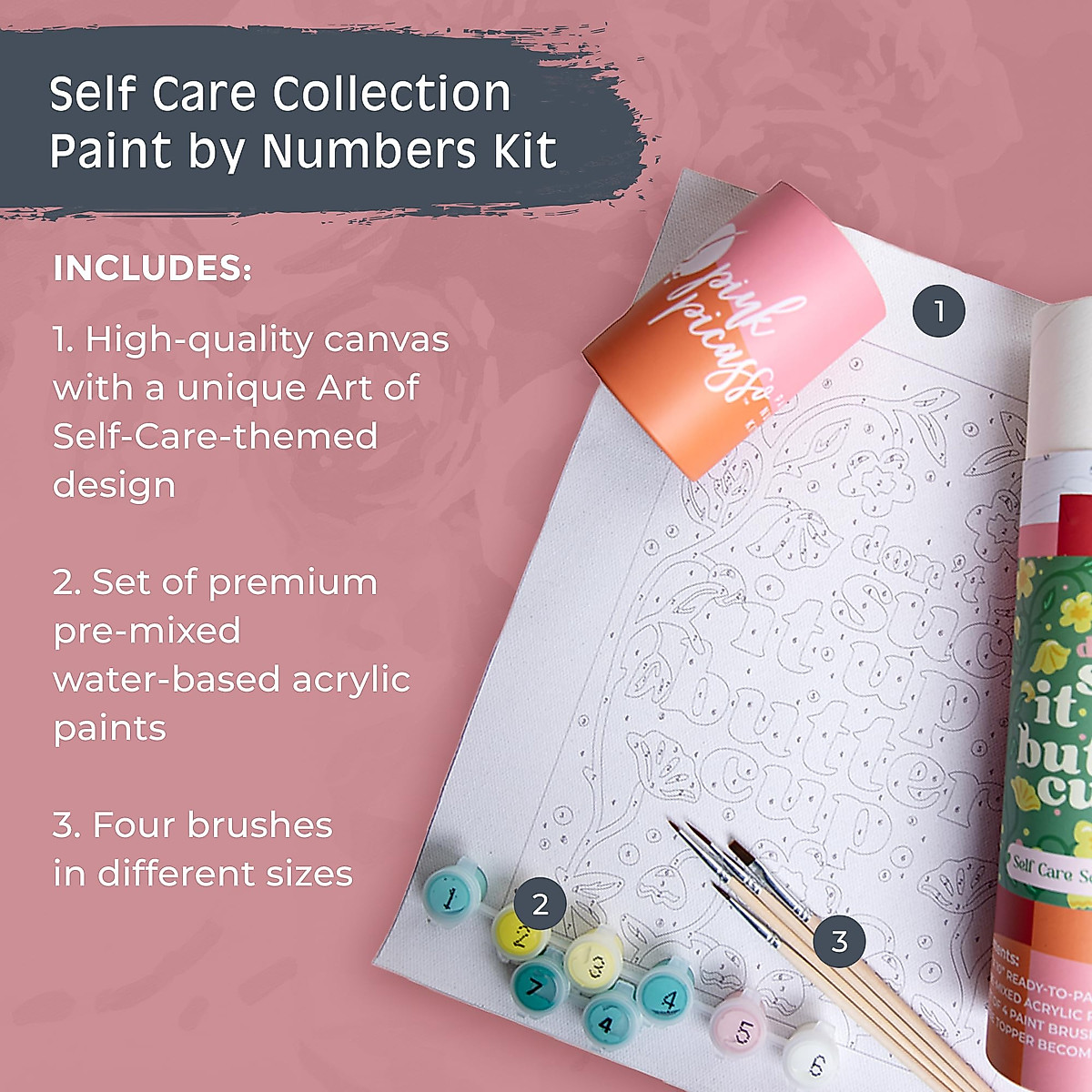 Pink Picasso Kits Self Care Collection Paint by Number for Adults & Beginners | DIY Unique 8x10 Canvas Painting Kits | Color by Numbers Arts Paint Canvas for Teens | Don't Suck it Up Buttercup