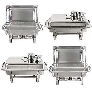 Uniquely Designed Frame, 4 Pack Catering Stainless Steel Chafer Chafing Dish Sets 8 Qt Party Pack