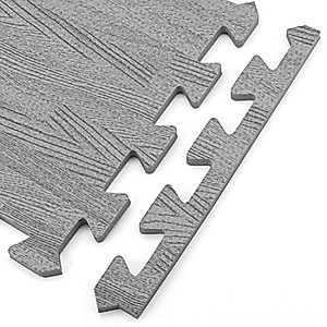 Tebery 16 Pieces Printed Wood Grain Interlocking Floor Tiles 3/8-Inch Thick EVA Foam Grey Puzzle Floor Mat