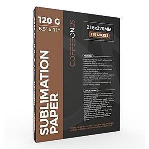 CoffeeOnUs Sublimation Paper 8.5” x 11” - Ultra Premium 110 Sheets Heat Transfer Paper Compatible with Inkjet Printers for Cups Tshirt Mugs Plates & Light Fabric- Made of 120gsm Paper from Germany