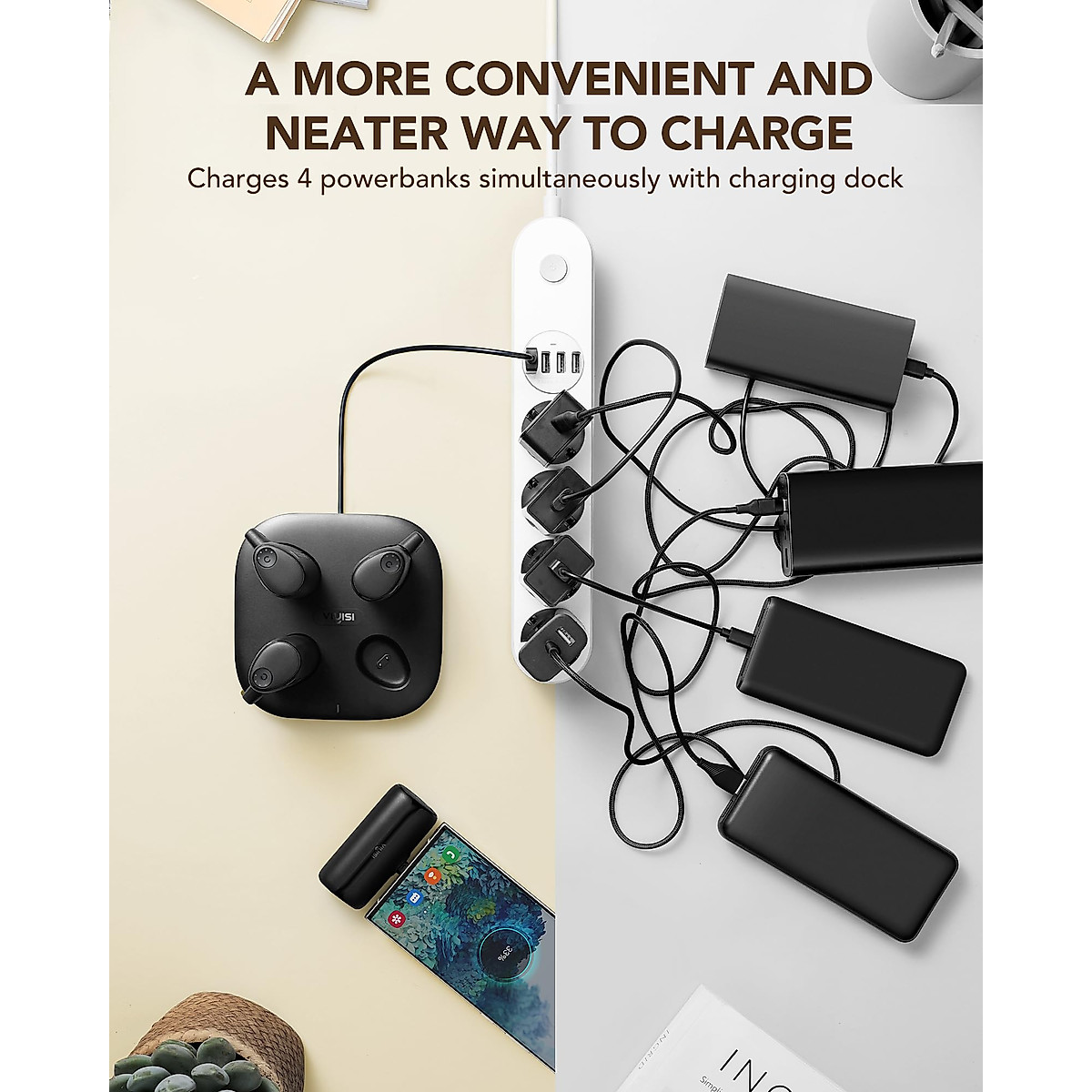 VIYISI Portable Charger Station USB C 5000mAh, 4 Pcs Fast Charging Power Bank with Charging Dock, Battery Pack Charging Kit for iPhone 15 Samsung Google LG Android Type-C Phones