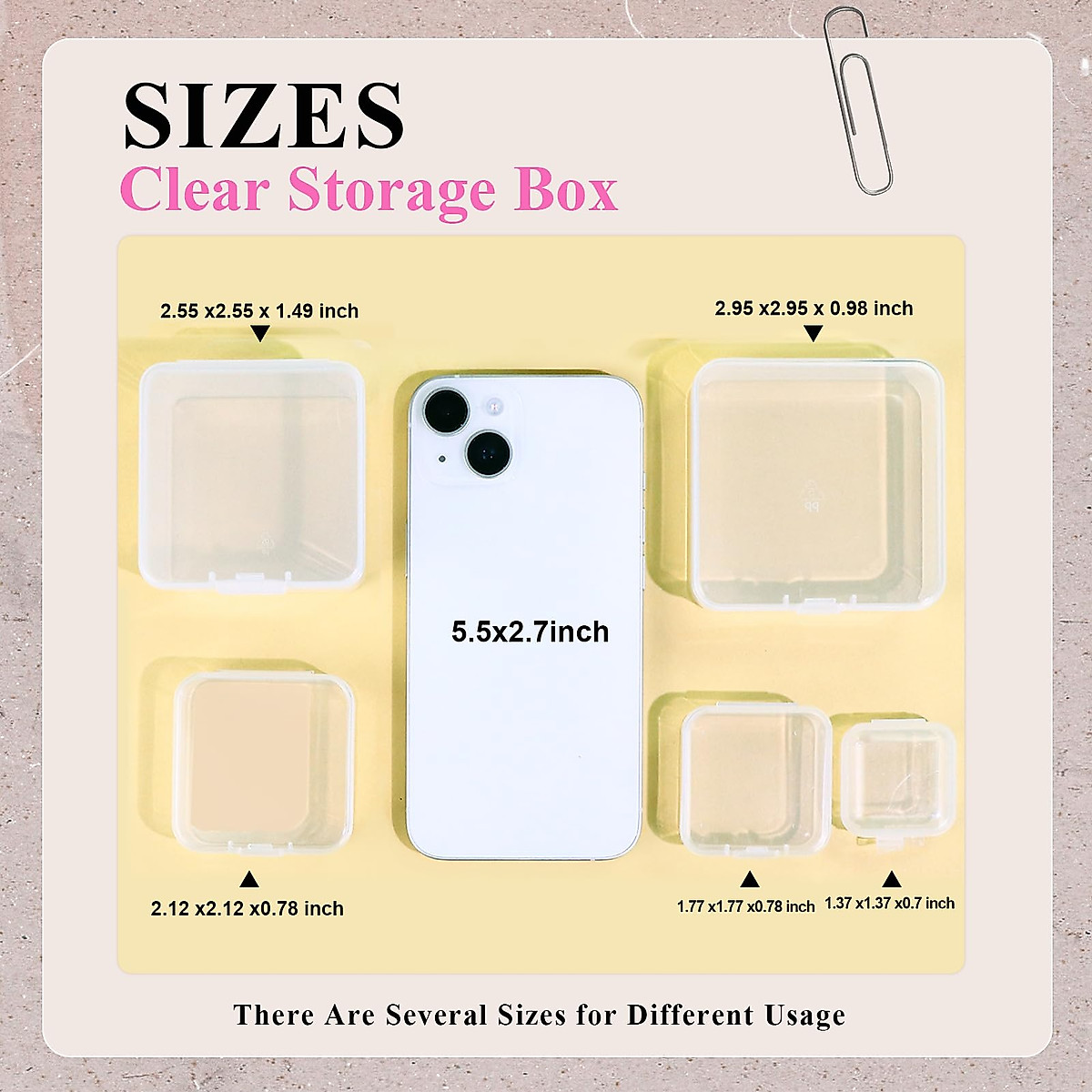 FAMLEAF 4 Pieces Clear Storage Boxes, Plastic Organizer Bins with Lids for Bead, Crafts, Earring Jewerly, Diamond Painting, Small Items (2.55 x 2.55 x 1.49 Inch)