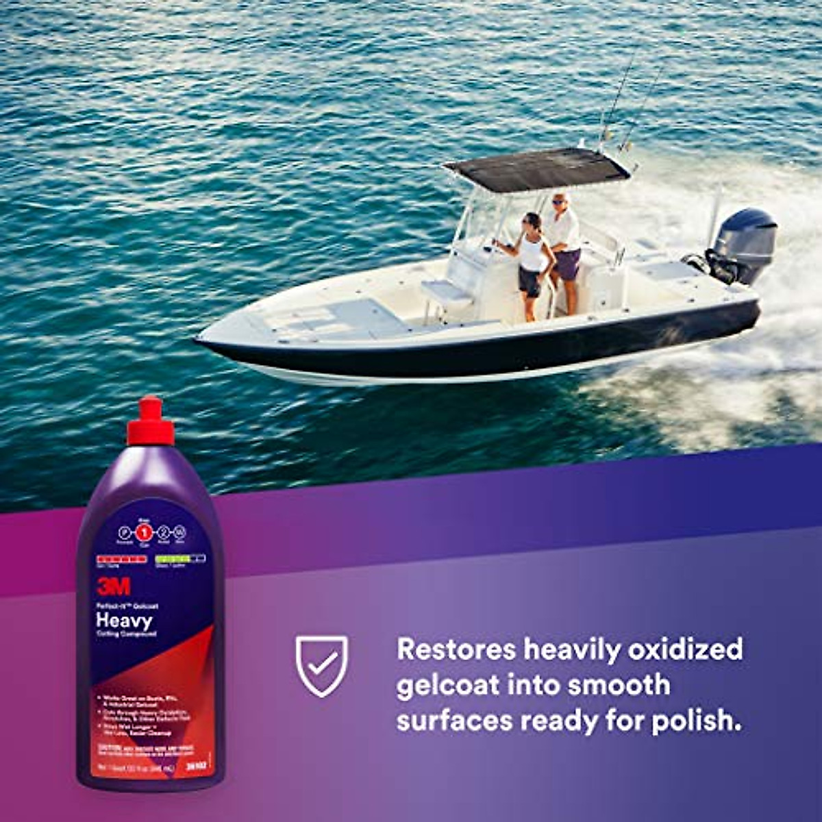 3M Perfect-It Gelcoat Heavy Cutting Compound, 36102, 1 Quart, Fiberglass Oxidation Remover for Boats and RVs