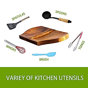 Acacia Spoon Rest, Double Spoon Rest For Stove Top,Handmade Wooden Spoon Rest for Kitchen, Wooden Spoon Holder for Kitchen Counter, With Non Slip Silicone Feet,Perfect gift for mother's day