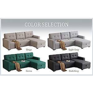 KTATK 82" L-Shape Convertible Sectional Sleeper Sofa with Storage Chaise and Pull-Out Bed,Modular Small Corner Couch Cama Lounge W/Removable Back Cushions & Armrest,for Home Furniture,Light Gray