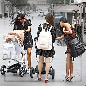 Monaco Large Diaper Bag Backpack by Luli Bebe - Designer Modern Vegan Leather Stylish Baby Backpack Diaper Bag for Mom, Multipurpose, Roomy, with Changing Pad (Pearl White)