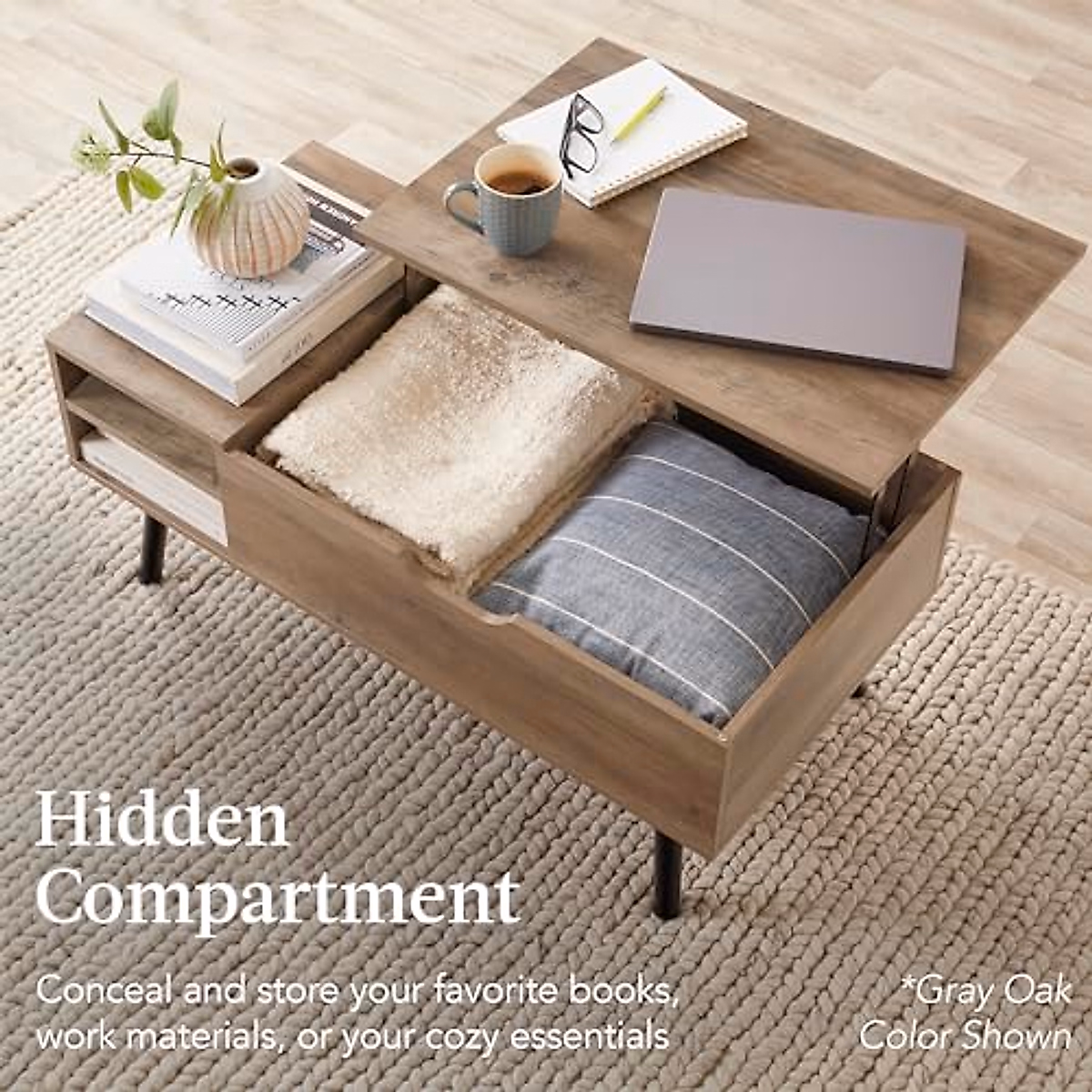 Best Choice Products Lift Top Coffee Table, Wooden Mid-Century Modern Multifunctional Accent Table for Living Room w/Hidden Storage, 2 Cubbies, Removable Shelf - Walnut