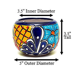 Enchanted Talavera Ceramic Succulent Pot Small Flower Planter Cactus Bonsai Pot W/Drainage & Hanging Holes Home Garden Office Desk Décor Gift (Small 4.5" x 4", Cobalt)
