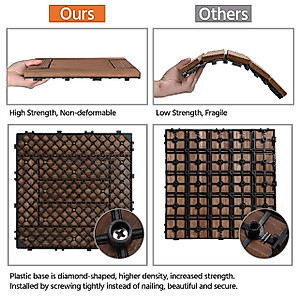 Topeakmart 27PCS Patio Deck Tiles Interlocking Wood Composite Decking Floor Tiles 12 x 12in Brown for Outdoor & Indoor Patio Garden Deck Poolside