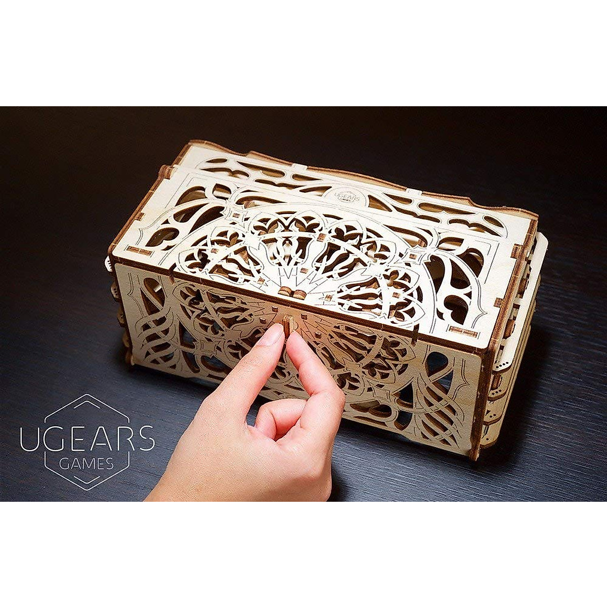UGears 3D Puzzle for Board Games - Wooden Card Holder for 12 Sets of Playing Cards - Unique Mechanical Devices for Family Tabletop and Role-Playing Games - Wooden Construction Kits for Adults