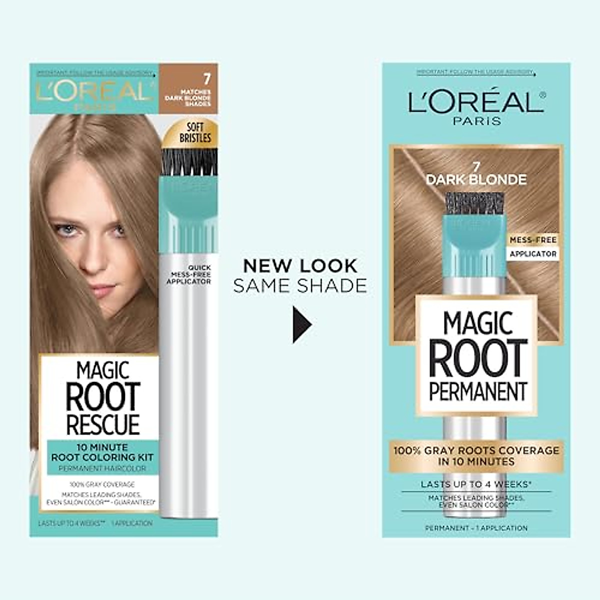 L’Oréal Paris Magic Root Permanent Hair Color, 10 Minute Hair Dye Kit to Rescue Roots with 100% Gray Hair Coverage, 7 Dark Blonde, 2 Pack (Packaging May Vary)