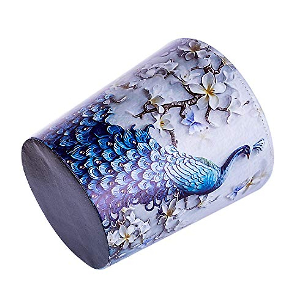 ALiquid Leather Trash Can, 2.64 Gallon PU Leather Garbage Bin for Home Cafe and Barber Shop, Waterproof Wastebasket with Pattern - Blue Peacock