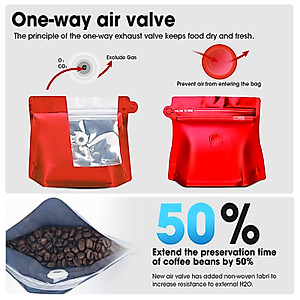 3.5oz 1/5 lb 60pcs Coffee Bags with Valve,Vented Coffee Bag Barrier Bags Store Bags Coffee Packaging Coffee Storage Pouches Stand-up Bags for Food Diamond Shaped Need to Use Heat Sealing Machine（Red）
