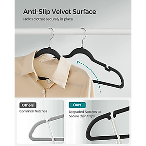 SONGMICS Velvet Hangers 60 Pack, Non-Slip Clothes Hangers, Suit Hangers with Shoulder Notches, Pants Bar, 360° Swivel Hook, Space-Saving, for Closet, Ink Black UCRF030B01