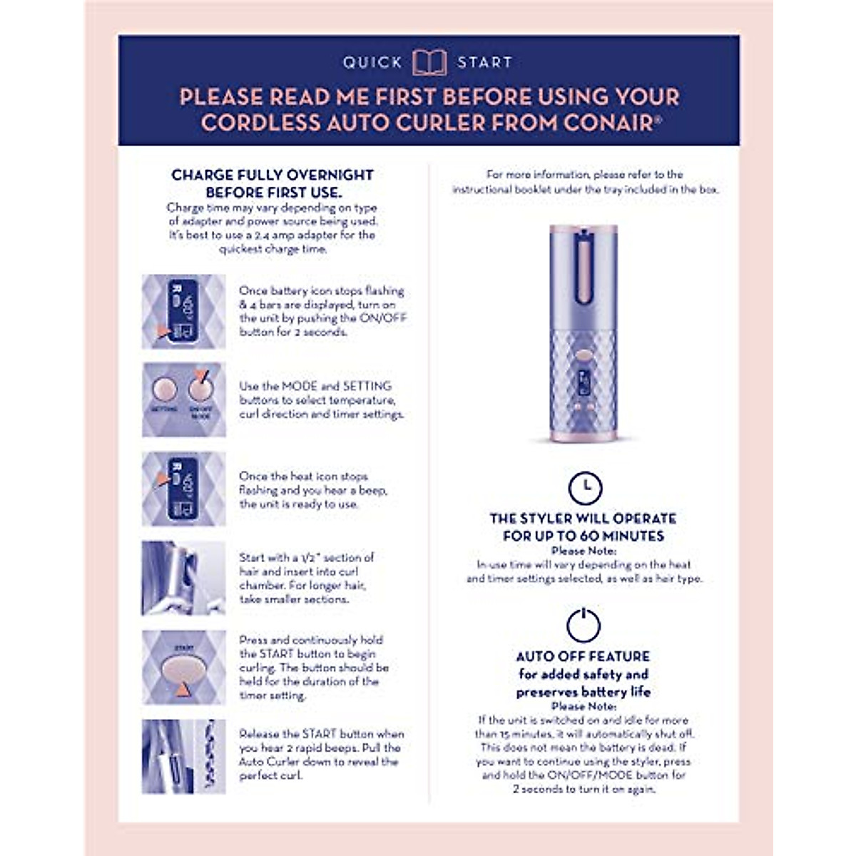 Conair Unbound Cordless Auto Curler - Rechargeable Auto Curler For Curls or Waves