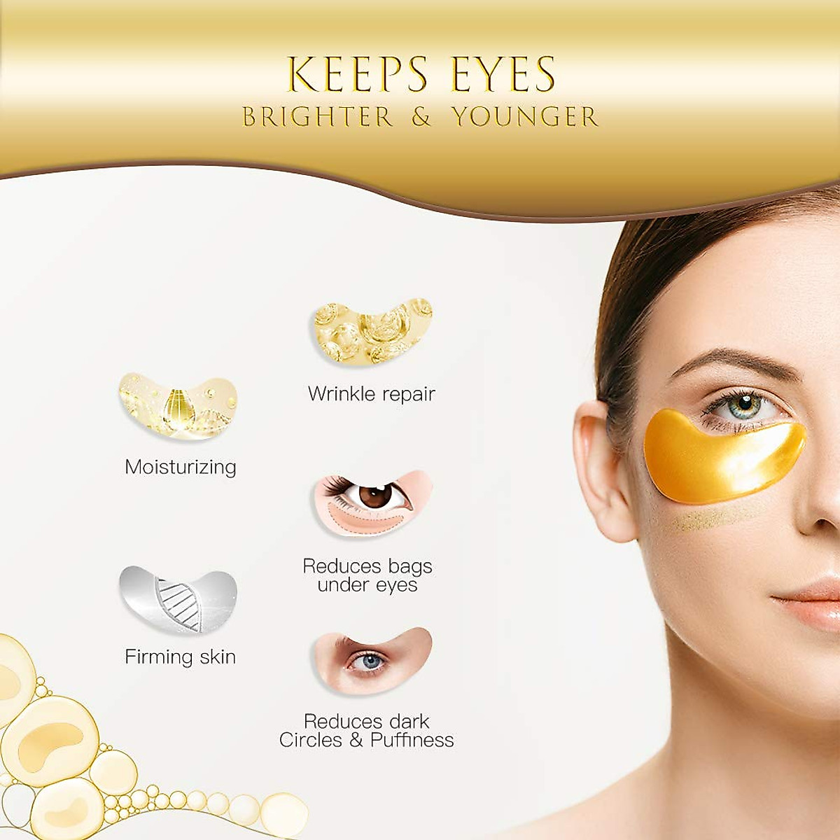 HOPEMATE Eye Patches, Under Eye Mask, 24K Gold Eye Treatment Mask, Dark Circles Gel Pads, Under Eye Bags Treatment for Puffy Eyes, Anti-Wrinkle , 14 Pairs