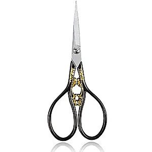 BIHRTC 4.33 Inches Vintage European Style Stainless Steel Auspicious Clouds Scissors for Needlework, Embroidery, Sewing, Craft, Art Work & Everyday Use (Black)