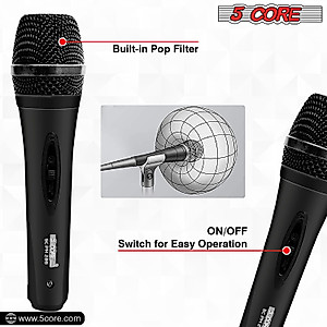 5 CORE Microphone Dynamic Vocal Handheld Mic Cardioid Unidirectional Microfono w On Off Switch + XLR Audio Cable for Singing PM-286
