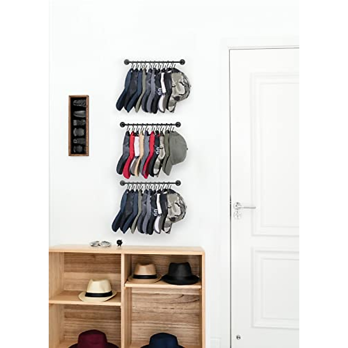 Mkono Set of 3 Hat Rack for Wall Baseball Cap Organizer Holder with 30 Hooks Modern Metal Hat Storage Display Rack Wall Mount Cowboy Hat Hooks Rack for Closet Bedroom Organize