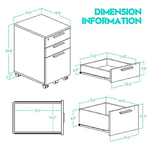 3 Drawer Mobile File Cabinet with Lock Under Desk Wood Pedestal Filing Storage Fully Assembled Except Casters for Home Office, Walnut