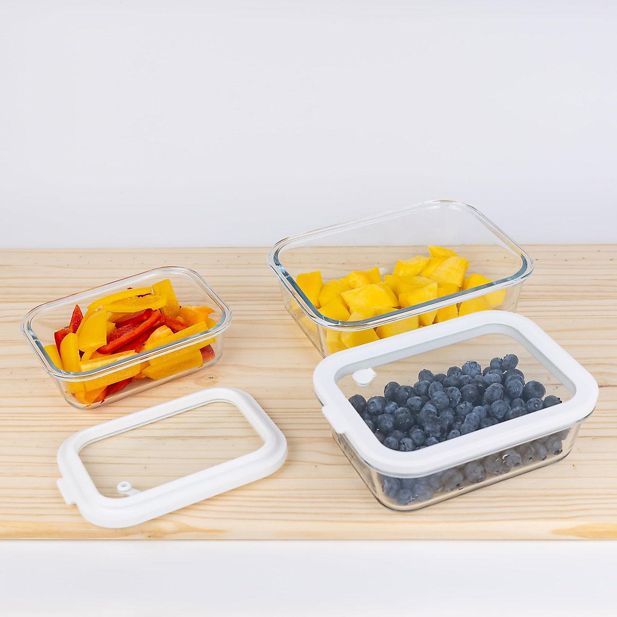 Sio GLASS storage containers with GLASS lids, NO PLASTIC, Set of 3, Airtight Small Medium Large for Food Meal Prep, Silcone Snapware Bowl Container