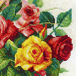 RIOLIS - Basket With Roses - Counted Cross Stitch Kit - 13¾" x 11¾" Zweigart 14ct. White AIDA 29 Colors