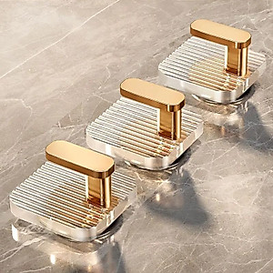 Generic Self Adhesive Gold Acrylic Hook Waterproof Heavy Duty Wall Bathroom Shower Kitchen RV Holder Hooks Self-Adhesive Non-Punching L Shape Wall Mounted Cabinet Hangers 4 Pack