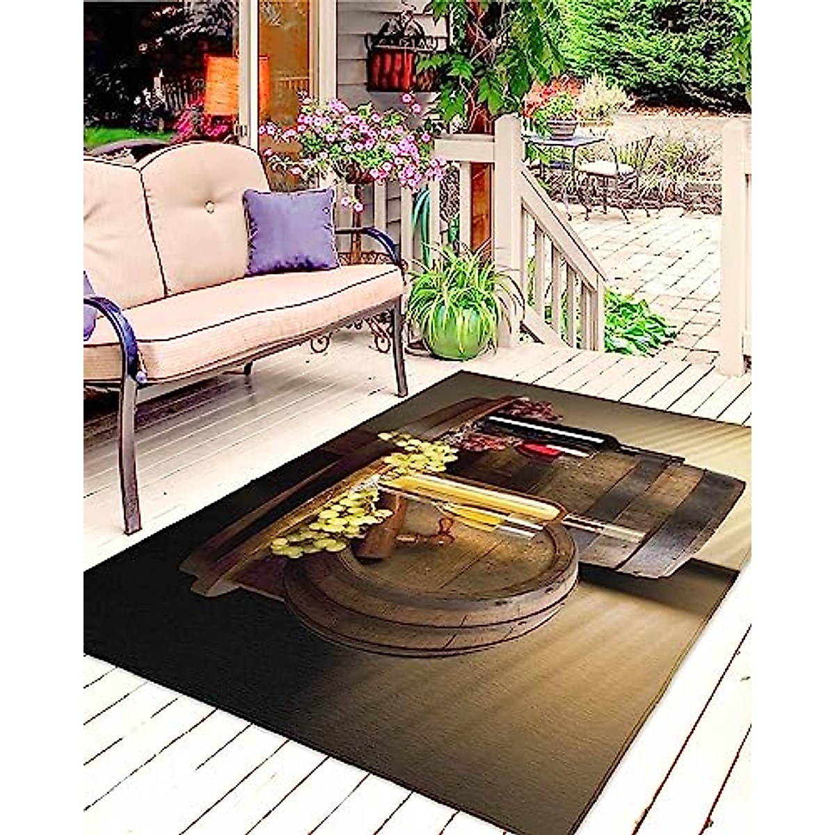 Outdoor Rug Mats,Cask Barrel Wine Glass Fruit Grape Indoor Area Rugs RV Camping Rugs Outside Mat 4x6ft,Floor Carpet for Patio Porch Deck Backyard Picnic Balcony Farmhouse Cellar Wooden Table
