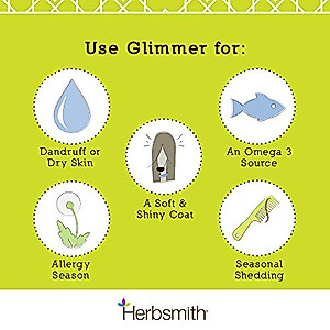 Herbsmith Glimmer - Dog Healthy Skin and Coat + Dog Treatment for Dry Itchy Skin - Omega-3 Supplement for Dogs - 60ct Large Chews