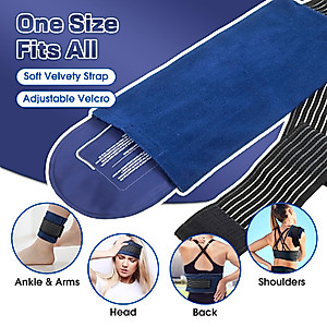 Ice Packs for Injuries Reusable, 4 Pack Hot and Cold Gel Packs and 2 Pack Adjustable Flexible Gel Wraps for Back Shoulders Arms Knees and Legs Injury Recovery, Alleviate Joint and Muscle Pain Relief