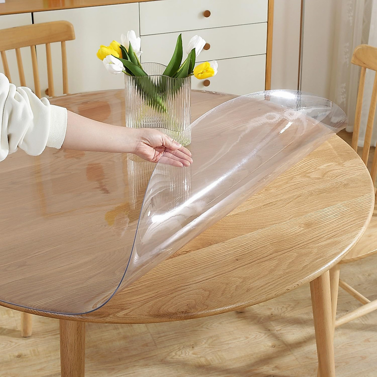 LovePads 2mm Thick Clear Round Table Cover Protector 48 Inch Clear Round Table Protector for Dining Room Table, Round Plastic Table Cover, Plastic Cover for Round Table, PVC Round Table Pads