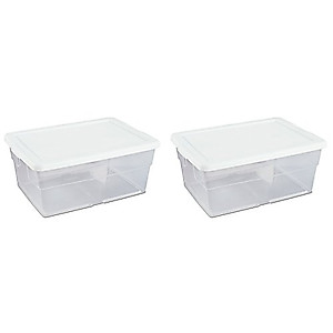 Sterilite 16 Quart Basic Clear Storage Box with White Lid (Pack of 2)
