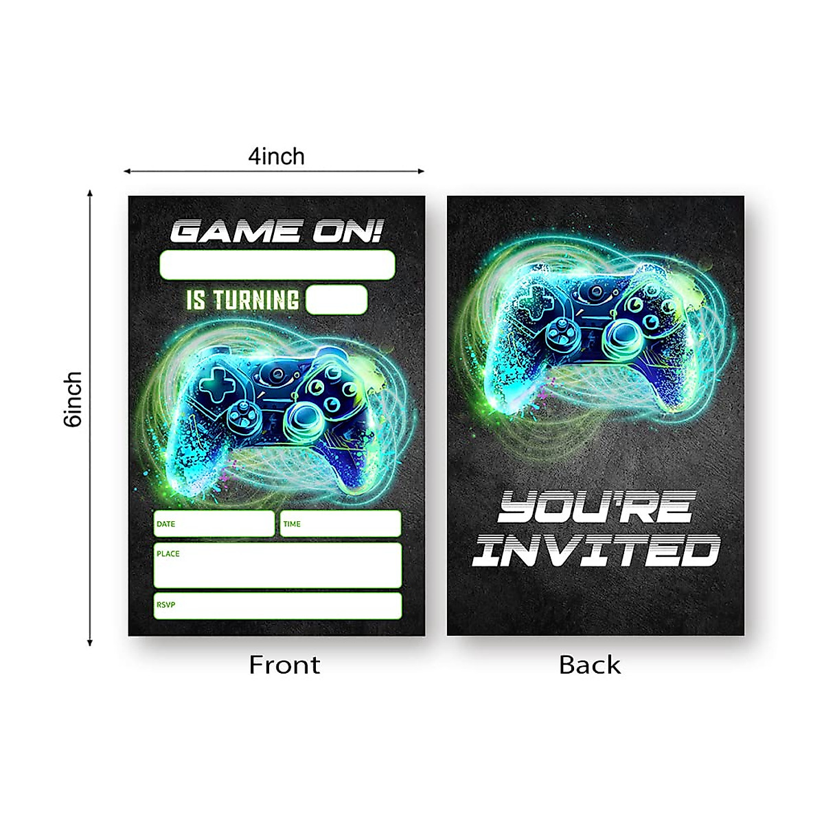 LoaHak Video Game Birthday Party Invitations, Video Game Birthday Invitations, Neon Party Invite, Birthday Party Invitations for Friends, Classmates, Teammates, etc. (046)
