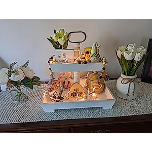 2 Tiered Tray, 2 Tier Wood Tiered Tray, 2 Tiered Tray Farmhouse,White Tiered Tray for Rustic Home Sweet Home Kitchen Decor for Valentine's Day Halloween Christmas Easter