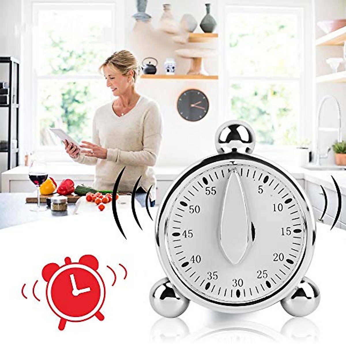 60minutes Kitchen Timer, Mechanical Timer Countdown Timer Kitchen Reminder, Cooking Timer Alarm Clock for Cooking Baking Washing Steaming, Manual Cooking Timer