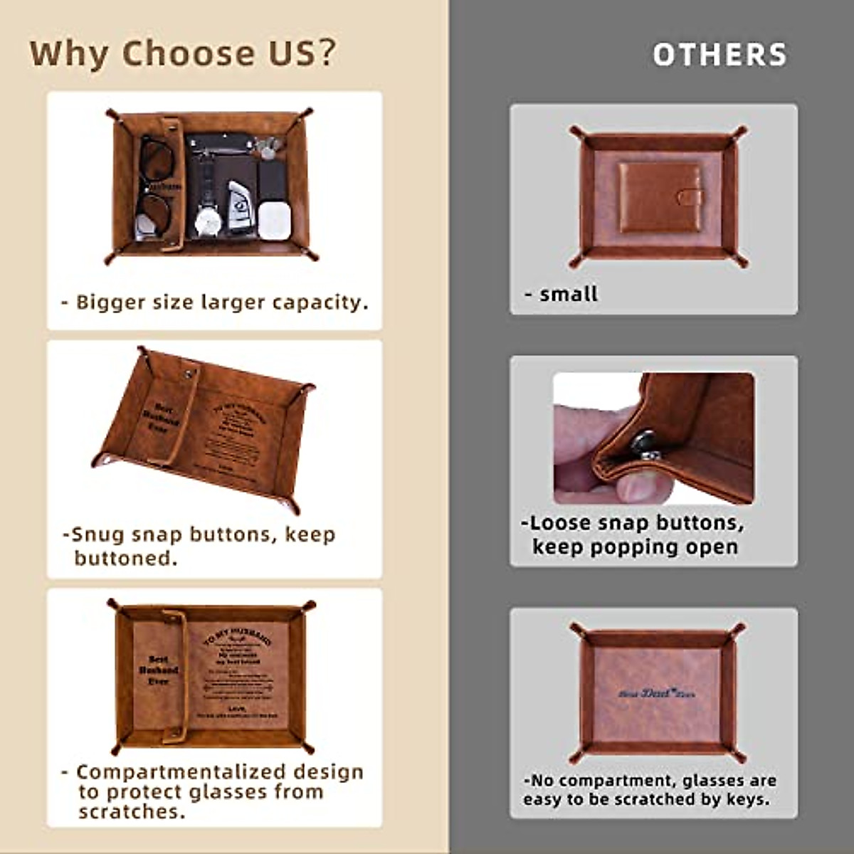ZAPUVO Best Husband Ever Gifts PU Leather Tray and Keychain, Unique Valentine's Day Anniversary Birthday Gifts from Wife, Men Gift Ideas for Him Husband Who Has Everything for Fathers Day Christmas
