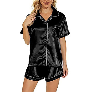 VENTELAN Women's Pajama Set Plus Size Super-Soft Short & Long Sleeve Top With Pants Two-piece Pjs Set,S Solid Black