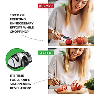 Electric Kitchen Knife Sharpener - Professional Knife Sharpener for Straight Edge Knives - 2 Stage Knife Sharpener with Sapphirite Wheels - Repair, Restore & Polish Blades & Cutters - Black Sagler