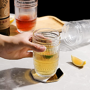 1500° C TABLETOP Vintage Highball Glasses 12.5 oz Set of 6 Romantic Hobnail Drinking Glasses Water Tumblers, Embossed Vintage Drinking Glasses for Beer, Cocktail, Soda, Beverage