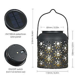 2 Pack Hanging Solar Lanterns, Tomshine Outdoor Lantern Warm White Waterproof Metal Patio Decor for Garden Landscape Yard Decoration (Flower Pattern)