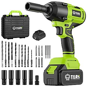 TILAX 21V Cordless Power Impact Wrench 516Ft-lbs(700N.m) High Torque 1/2 inch 4.0Ah Battery Electric Impact Gun with Brushless Motor 2300RPM Speed Fast Charger 5pcs Sockets for Car Lug Nuts
