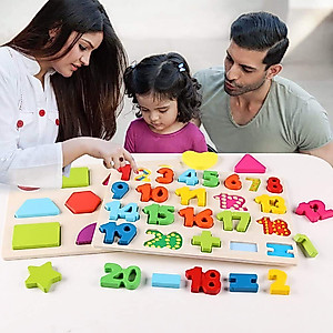 QZMTOY Wooden Puzzles for Toddlers, Wooden Alphabet Number Shape Puzzles Toddler Learning Puzzle Toys for Kids, 3 in 1 Puzzle for Toddlers, Age 3+ (Set of 3)
